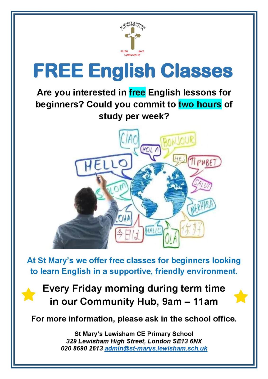 St Mary's Lewisham CE Primary School - FREE English classes
